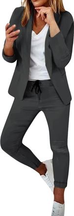Generic Damen Zweiteiliger Anzug Set Revers Büro Business Formal Blazer Langarm Anzugjacke Hosenanzug Slim Fit Hose