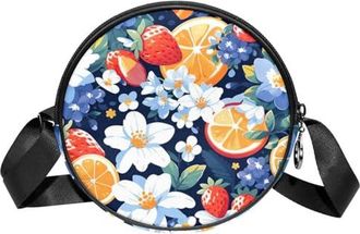 Generic Sac &agrave; bandouli&egrave;re rond pour femme, motif fruits d&eacute;t&eacute; color&eacute;s, petit sac &agrave; bandouli&egrave;re avec fermeture &eacute;clair, bretelles r&eacute;glables, sac &agrave; main rond d&eacute;co