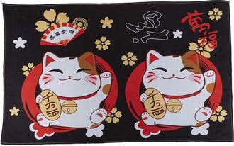 La Chineuse Bodenmatte - Maneki Neko-Muster - 80 x 50 cm - Japanische Tradition - Japanische Gl&uuml;ckskatze - Heimdekoration - Geschenkidee Japan Asien