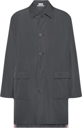 Thom Browne Homme, Manteaux, Gris, Taille: M Light Memory Tech Packable Logo Print Car Coat