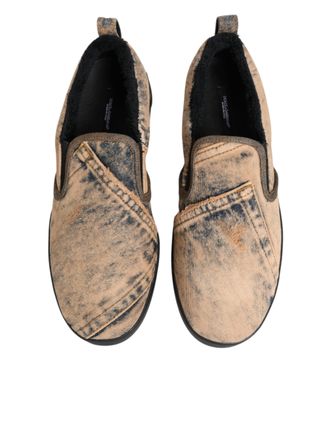 Dolce & Gabbana Mens Beige Cotton Low Top Slip On Sneakers Shoes