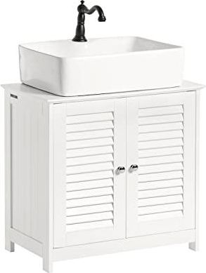 SoBuy Meuble Sous Lavabo avec 2 Portes et 2 &Eacute;tages, Placard de Rangement Salle de Bain, L60 x P35 x H58 cm, Blanc, FRG237-W