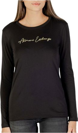 A|X Armani Exchange Womens Long Sleeve Front Big Signed Logo T-Shirt, Black, XXL