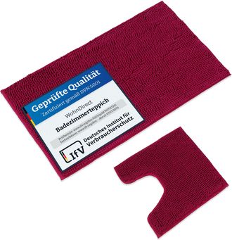 WohnDirect Badematten Set 2 teilig Beere - WC Vorleger (45x45cm), Badematte (70x120cm) - rutschfest waschbar Badezimmerteppich MIT WC-Ausschnitt