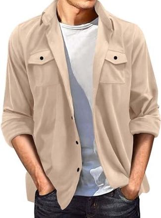 Generic Chemise d&eacute;contract&eacute;e en daim pour homme - Automne et hiver - Col boutonn&eacute; - Manches longues - Printemps et automne - Veste d&eacute;contract&eacute;e pour homme - C