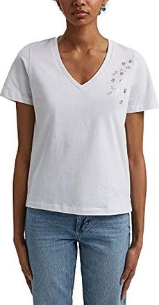Esprit 051cc1k320 T-Shirt, 100 / Blanc, S Femme
