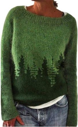 Generic Pull tricot&eacute; vintage &agrave; col rond et manches longues pour femme Motif Fair Isle, 09, 4XL-6XL