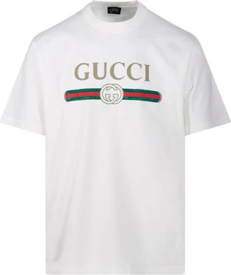 Gucci Logo-Print T-Shirt mit Rundhalsausschnitt und kurzen &Auml;rmeln - - Tops - Herren - Wei&szlig; - S