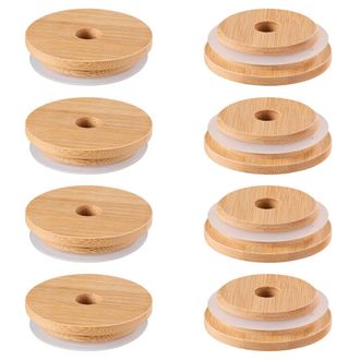 Cabilock Bambusdeckel F&uuml;r Gl&auml;ser Mit Loch F&uuml;r Strohhalme Wiederverwendbare Holzdeckel Joghurtflaschen-Verschlussdeckel Ersatz F&uuml;r Trinkgl&auml;ser Biergl&auml;ser Getr&auml;n