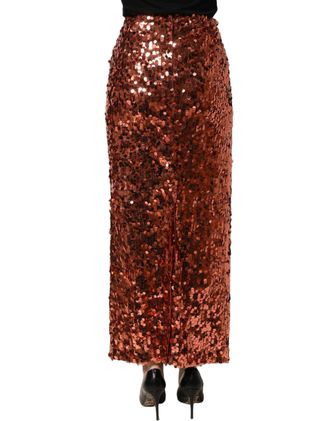 Dolce & Gabbana Womens Bronze Sequin Highwaist Pencilcut Midi Skirt Nylon