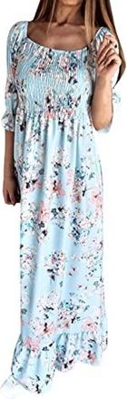 Generic 2026 Robes amincissantes pour femmes, robe de mode, manches 3/4, temp&eacute;rament, taille &eacute;l&eacute;gante, coupe ajust&eacute;e, grande f&ecirc;te swing, bleu, 3XL