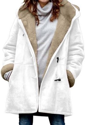 Generic Grand manteau dhiver doux en polaire pour femme - Tendance et décontractée - Veste à capuche mi-longue pour femme, blanc, M