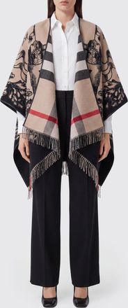 Burberry Cape en laine &agrave; carreaux avec ourlet asym&eacute;trique et franges