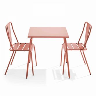 Oviala Ensemble table de jardin carr&eacute;e et 2 chaises bistrot argile - Palavas