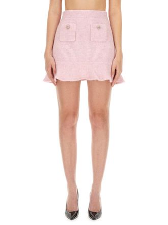 Self Portrait Knitted Alpaca-Blend Skirt - Pink