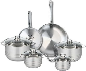 Fackelmann ELO 9881250 Batterie de cuisine 6 pi&egrave;ces, Ensemble de 2 Po&ecirc;les de cuisson 24 et 32 cm et 4 faitouts 14, 16, 20 et 24 cm Elo Profi Brillant, inox, indu