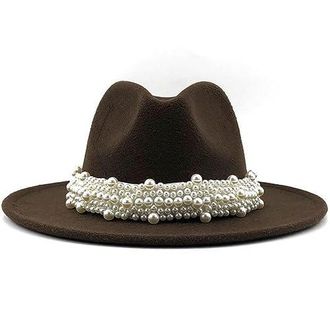 Generic Chapeau de style britannique pour femme - Tendance et &eacute;l&eacute;gant - Chapeau de jazz - Anneau de perles - Chapeau &agrave; grand bord - Chapeau de p&ecirc;che - Chapeau