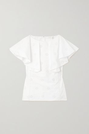 Chlo&eacute; Oberteil Aus Biobaumwollpopeline Mit Lochstickerei Und Volants - Wei&szlig;