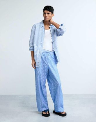 Desigual Pantalon long &agrave; rayures - Bleu