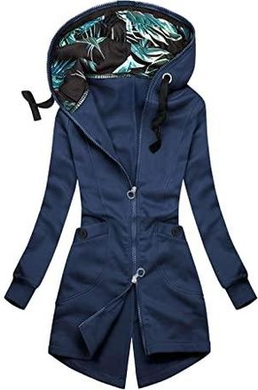 Generic Veste Femme Legere - Manteau à Capuche Femme Hiver Poches Solides Veste Mi-Longue Fermeture éClair Cordon Pardessus Manteau Argent