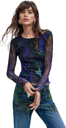 Desigual t-shirt en tulle imprim&eacute; m. c. lacroix bleu