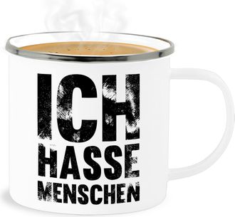 Shirtracer Emaille Becher Blechbecher - Statement - Ich hasse Menschen - Mag keine - 300 ml - Weiß Silber - statements sarkasmus tasse frohes neues jahr tassen n