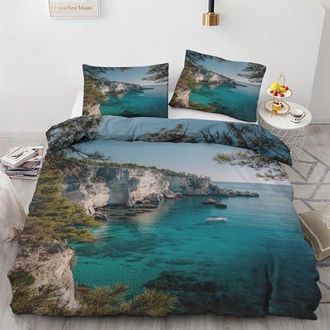 Generic Housse de Couette 240 x 260 Paysage Marin Parure de Lit 2 Personnes Paysage Imprim&eacute;e 3D Microfibre Douce Oc&eacute;an Housse Couette R&eacute;versible avec 2 Taies 