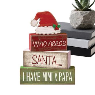 Generic Weihnachtliche Tablettdekoration,Rustikale Hausdekoration Mit Weihnachtsmannhut,Rot Gr&uuml;n Block Schilder Weihnachtsdekoration | F&uuml;r Schreibtisch K&uuml;che 