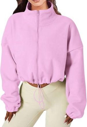 Generic Veste polaire confortable à capuche Sherpa pour femme avec fermeture éclair intégrale - Veste courte dhiver chaude à manches longues et col montant - 