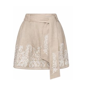 Silvian Heach Kurzer Rock mit dekorativer Stickerei und integriertem G&uuml;rtel - - Skirts - Damen - Beige - XS
