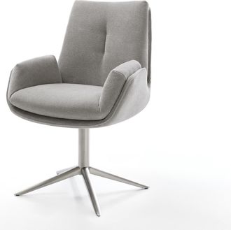 DELIFE Drehstuhl Clea-Flex Strukturstoff Soft Grau Fu&szlig;kreuz Edelstahl 360&deg; drehbar Wippfunktion, Esszimmerst&uuml;hle