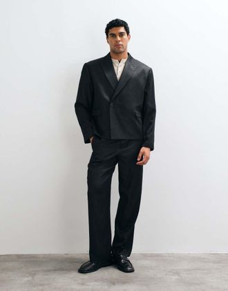 Asos blazer coupe carr&eacute;e crois&eacute; aspect denim noir
