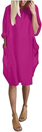 FNKDOR Robe Tunique Femme Couleur Unie Oversize Lâché Robes Décontractée à Manches Longues Chic Col Rond Pull T-Shirt Robes au Genou Grande Taille Baggy Robe