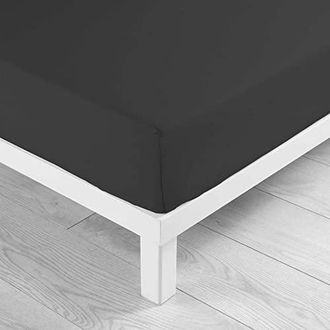 Douceur d'Intérieur Drap Housse (160 x 200 cm) Lina Noir, 100% Coton