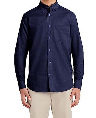 Nautica School Uniform Long Sleeve Performance Oxford Button-Down Shirt Chemise &agrave; Bouton Bas, Bleu Marine, XL Homme