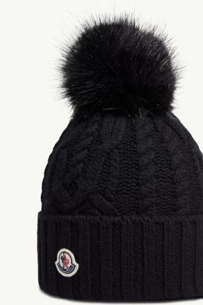 Moncler L20933B00041M4506999 Fur Pom-Pom Beanie - Black