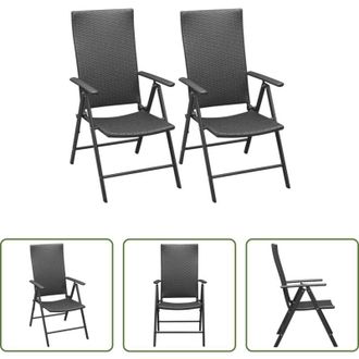 vidaXL Terrassenstuhl - Stapelbare Gartenst&uuml;hle 2 Stk. Poly Rattan Schwarz