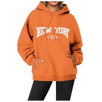 Generic Sweat &agrave; capuche &agrave; manches longues avec poches pour femme, Orange, XXL