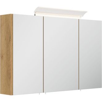 Magnolia Home Spiegelschrank 120cm inkl. Design LED-Lampe und Glasb&ouml;den eiche gold