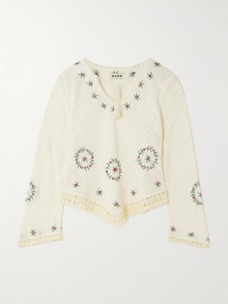 Rixo Haut En Crépon De Coton À Broderies Et À Finitions En Crochet Annalisa - Crème