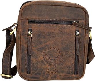 MDM Biker - Sac à bandoulière en cuir véritable - 23 x 20 x 7,5 cm - Avec motif aigle gravé, marron, Mittelgroße