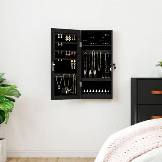 vidaXL Armoire &agrave; bijoux avec miroir et &eacute;clairage led mural noir Vidaxl