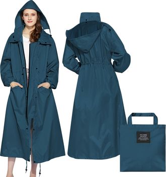 LAMA Interi&oslash;r Stilvolle Regenmantel Lange Regenjacke Unisex Regenponcho Regenbekleidung mit wasserdichte Pattentasche Kapuze Tunnelzug Erwachsene Regencape Raincoat