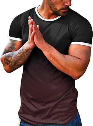 Generic T-shirt d&eacute;t&eacute; d&eacute;grad&eacute; pour homme - D&eacute;contract&eacute; 2025 - Haut de course ample - Joli t-shirt &agrave; changement de couleur - Coupe ample - Pour sortir - T-shirt