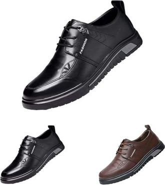 Generic Chaussures Oxford à lacets classiques en cuir PU souple antidérapant confortable pour la marche, les affaires, les mariages, les fêtes, Noir, 41 1/3 E