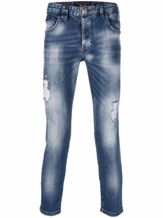 Philipp Plein jean &agrave; croupe droite - Bleu
