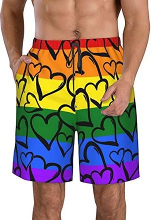 AOOEDM LGBT Pride Rainbow Colored Love Hearts Maillot de Bain dété pour Homme Short de Bain à séchage Rapide Short de Plage avec Cordon de Serrage
