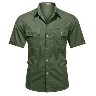 Generic Chemises pour homme adulte en coton, chemise &agrave; manches courtes, grande taille, chemise de travail ajust&eacute;e, chemise boutonn&eacute;e, v&ecirc;tements de travail r&eacute;s