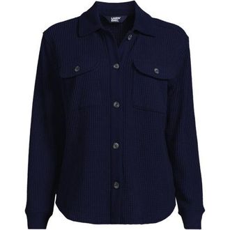 Lands End Hemdbluse aus Waffeljersey, Damen, Gr&ouml;&szlig;e:48-50 plus, Blau, Baumwoll-Mischung/Polyester-Mischung, by Lands End