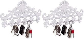 Relaxdays Garderobenleiste aus Gusseisen, 5 Haken, Antiker Landhausstil, HBT: ca. 17 x 35 x 3,5 cm, Hakenleiste, wei&szlig; (Packung mit 2)